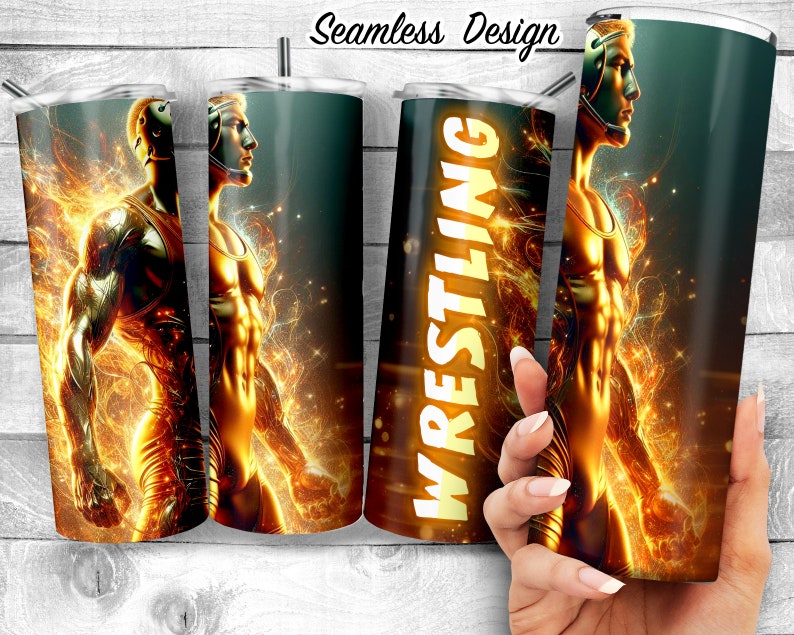 Wrestler With Flames 20oz Skinny Tumbler Sublimation Design, Amateur ...