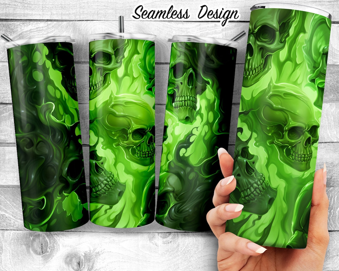 Seamless Green Skull Tumbler Wrap 20oz Skinny Tumbler Design | Skulls ...