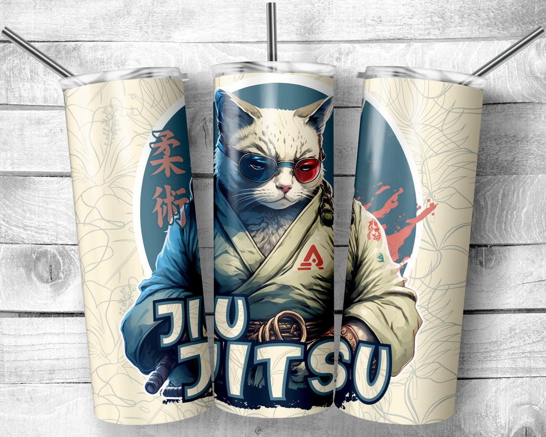 Jiu Jitsu Cat 20 Oz Skinny Tumbler Sublimation Design, Bjj Cat With ...