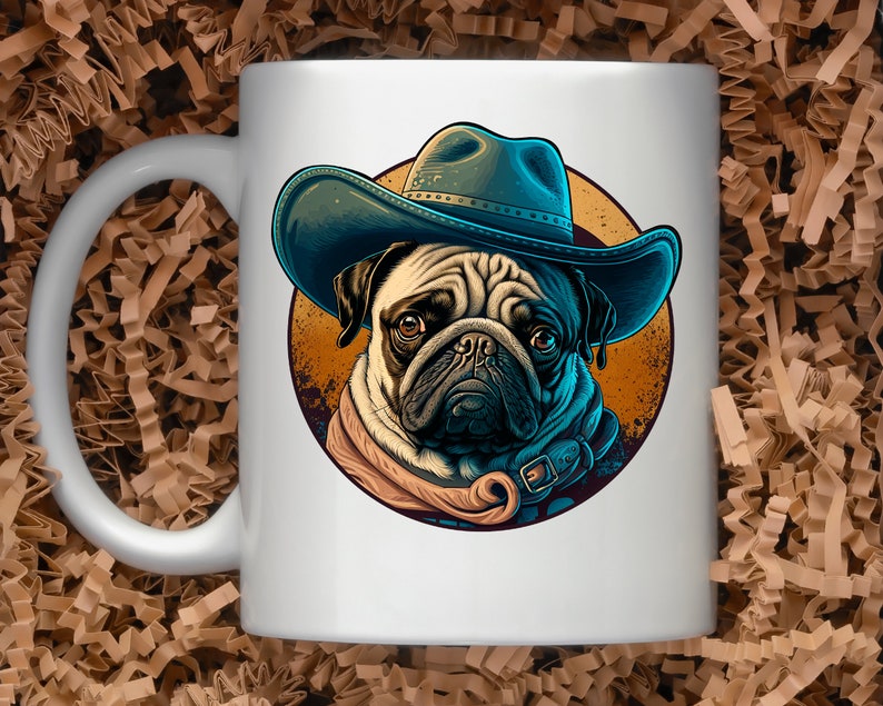 Cute Pug Cowboy Hat Png Adorable Puglet in a Cowboy Hat - Etsy