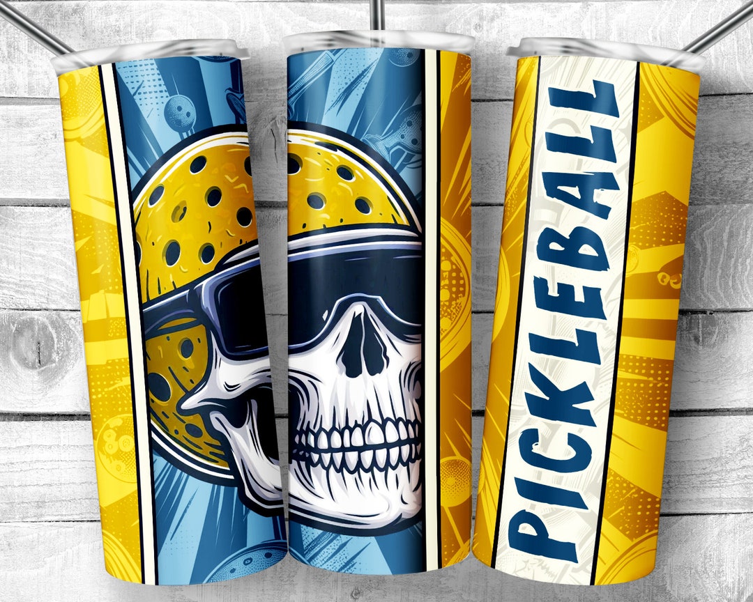 Pickleball Skull 20oz Skinny Tumbler Sublimation Design, Retro Comic ...