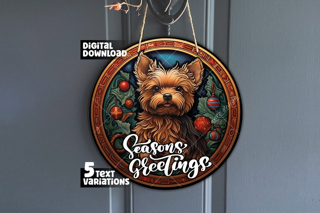 Christmas Faux Stained Glass Yorkie Sign, Yorkshire Terrier Sign for ...