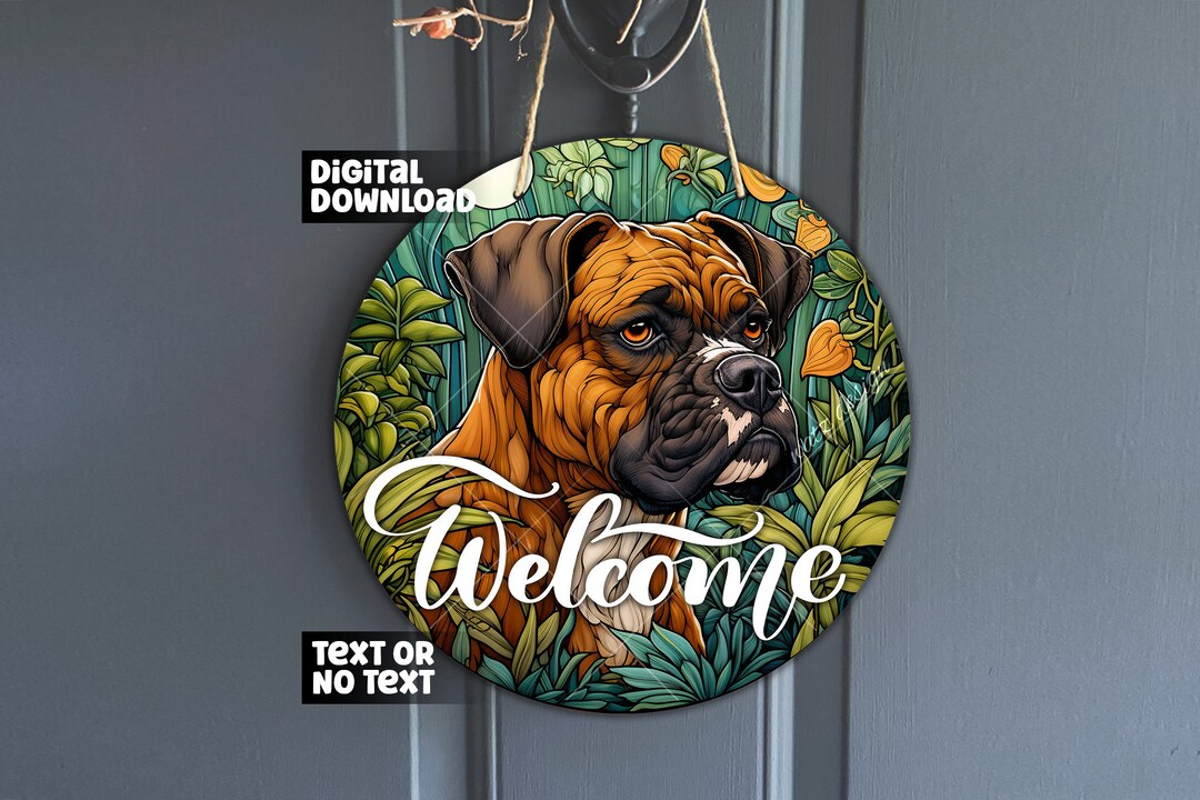 Faux Stained Glass Boxer Sign, Round Vintage German Boxer Sign for ...