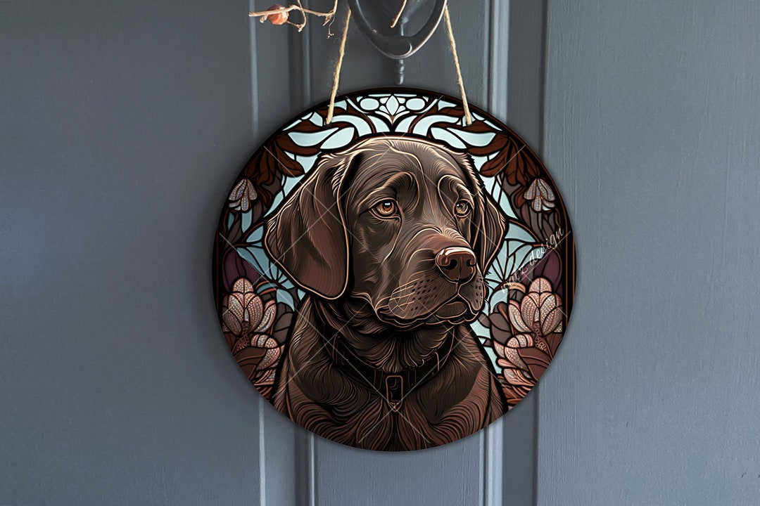 Faux Stained Chocolate Lab Sign, Round Vintage Brown Lab Sign for ...