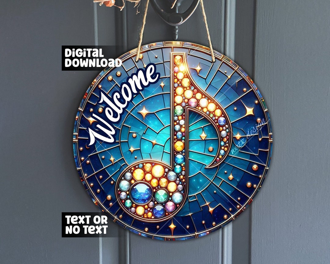 Music Note Faux Stained Glass Door Hanger Design - Musical Cleff Sign ...