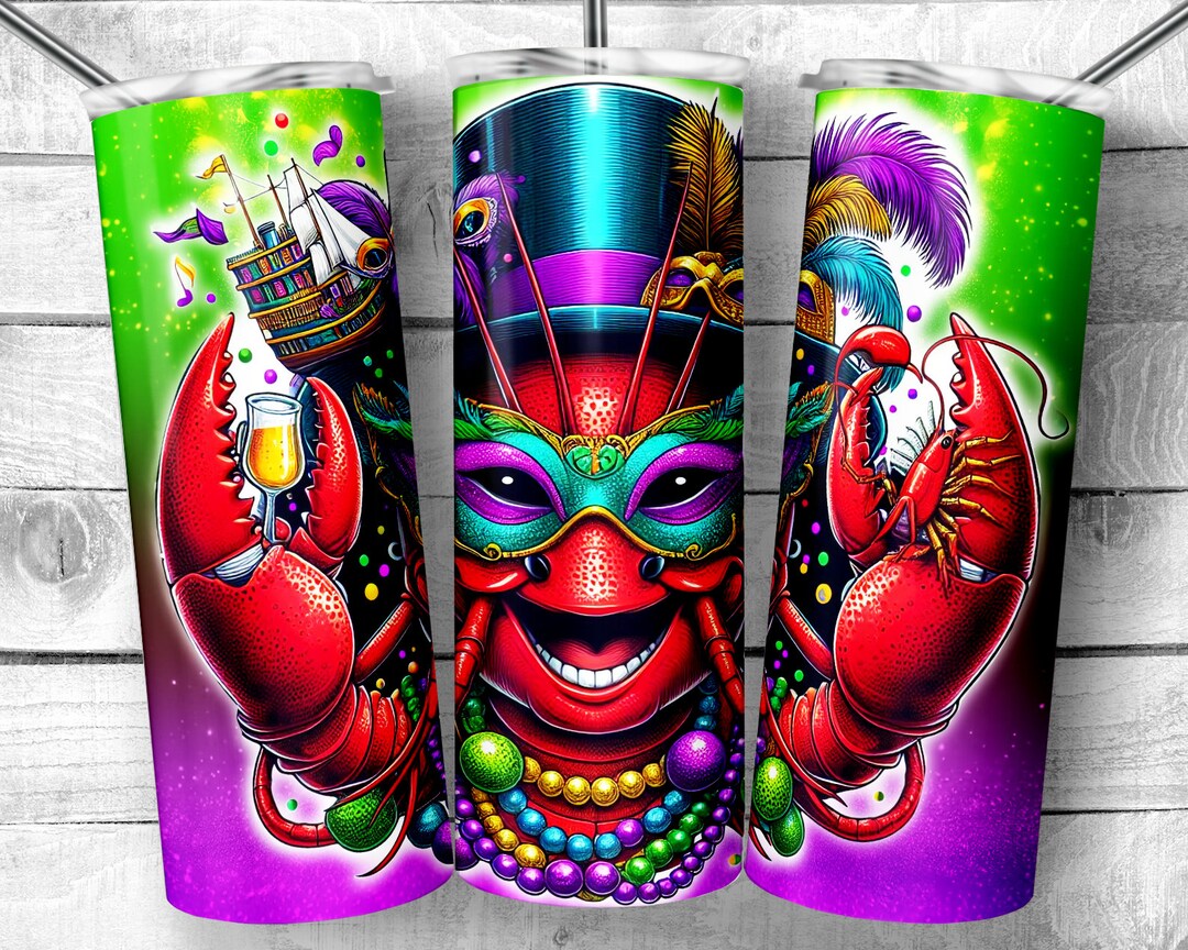 Mardi Gras Lobster Wearing a Mask 20oz Skinny Tumbler Design, Mardi ...