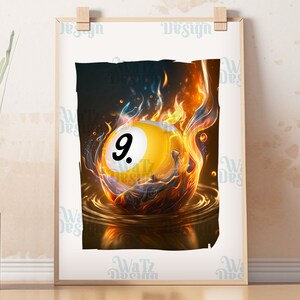 Flaming Pool Ball Png, 9 Ball With Magic Flames Sublimation Design, 3D ...