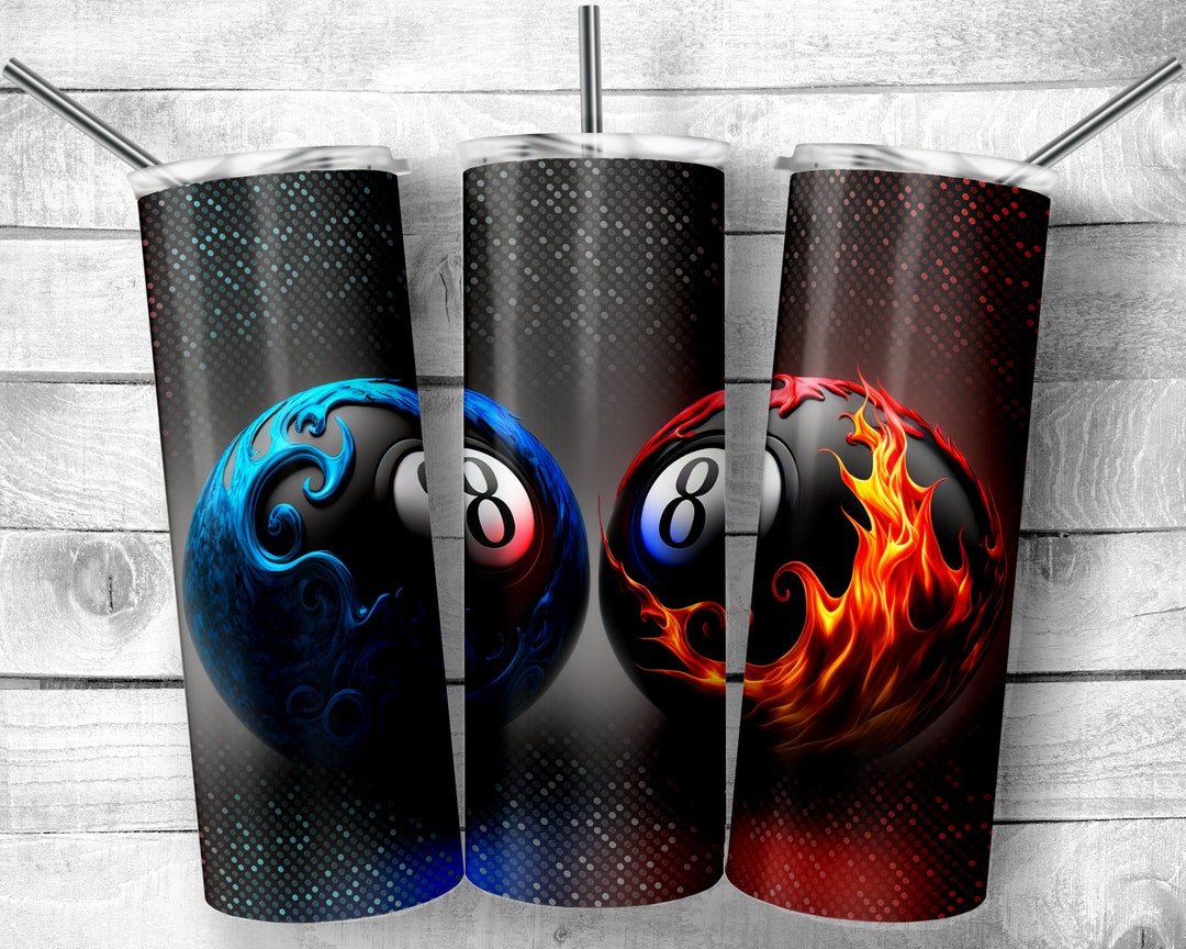 Flaming 8 Balls 20 Oz Skinny Tumbler Sublimation Design, 8 Ball Fire ...