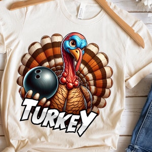 Cartoon Turkey and Bowling Ball Png, Bowling Gobbler Sublimation Design ...