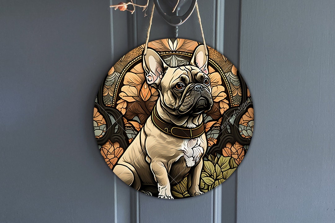 Vintage Faux Stained Glass French Bulldog Design, Frenchie Art for ...