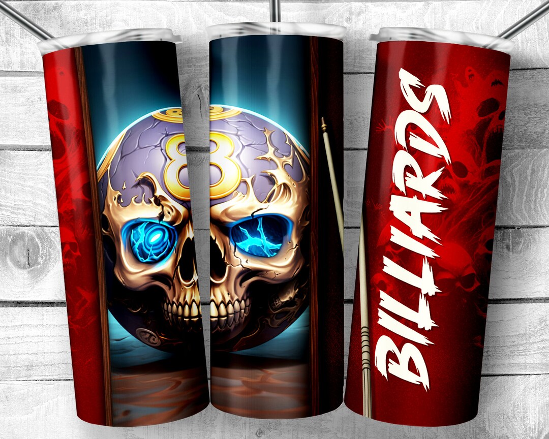 Skull Eight Ball Billiards 20 Oz Skinny Tumbler Sublimation Design ...