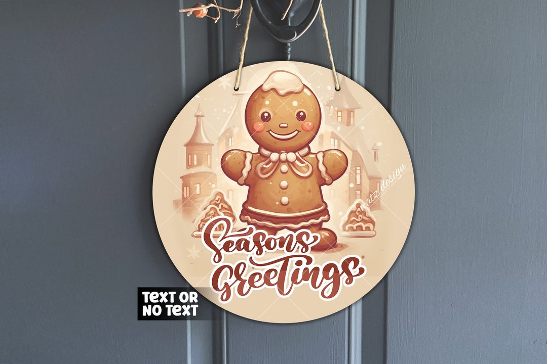 Gingerbread Man Door Hanger Design | Round Cheerful Gingerbread Cookie ...