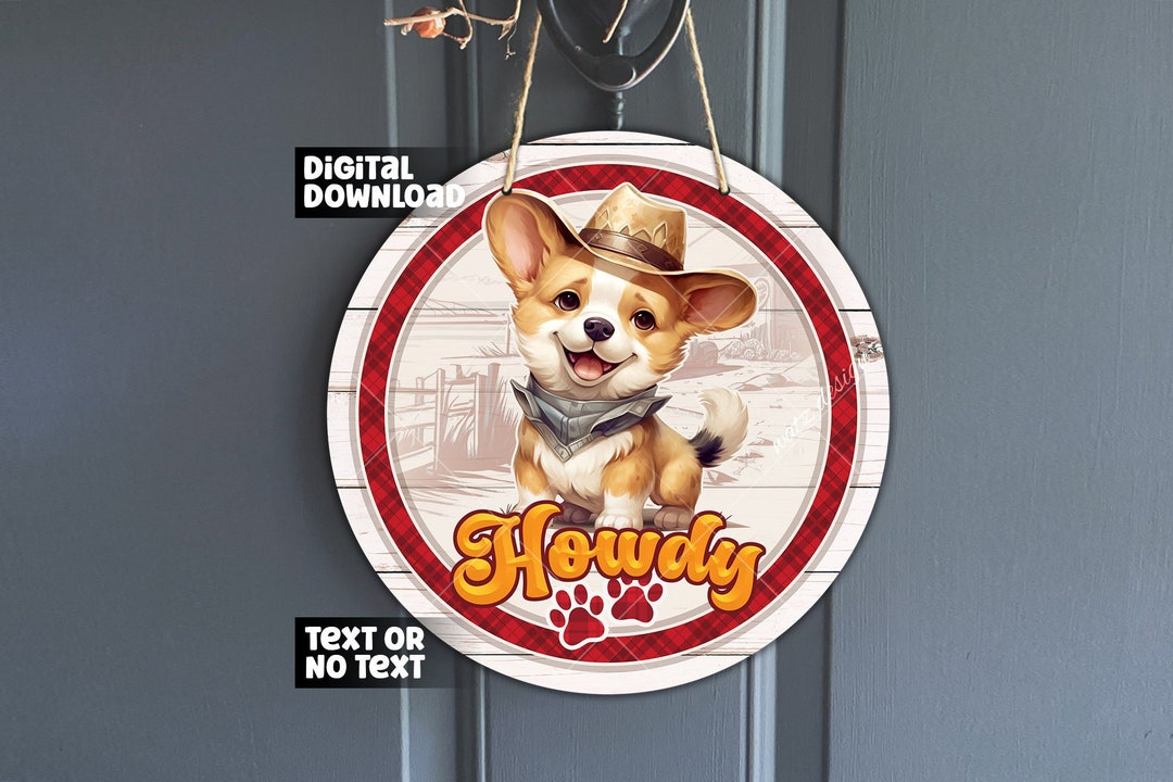 Cartoon Corgi Wearing Cowboy Hat Howdy Sign, Round Cute Brown Corg ...