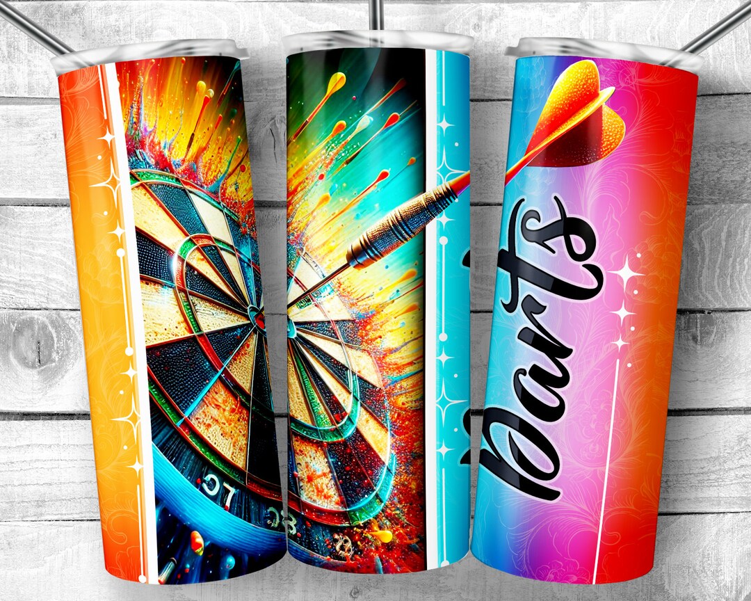 Colorful Dart and Dart Board 20oz Skinny Tumbler Sublimation Design ...