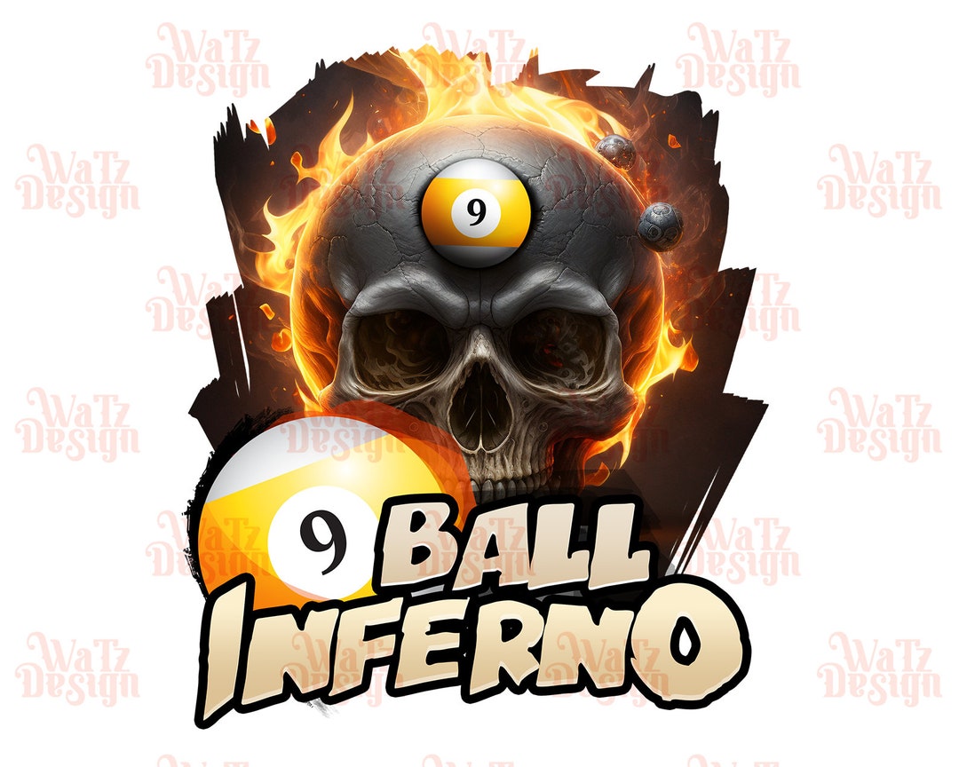 Nine Ball Inferno Png, Billiard Skull With 9 Ball Sublimation Design ...