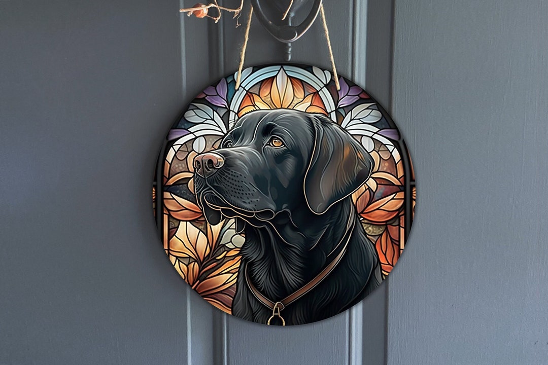 Black Lab Faux Stained Glass Sign Round Vintage Lab Sign for - Etsy