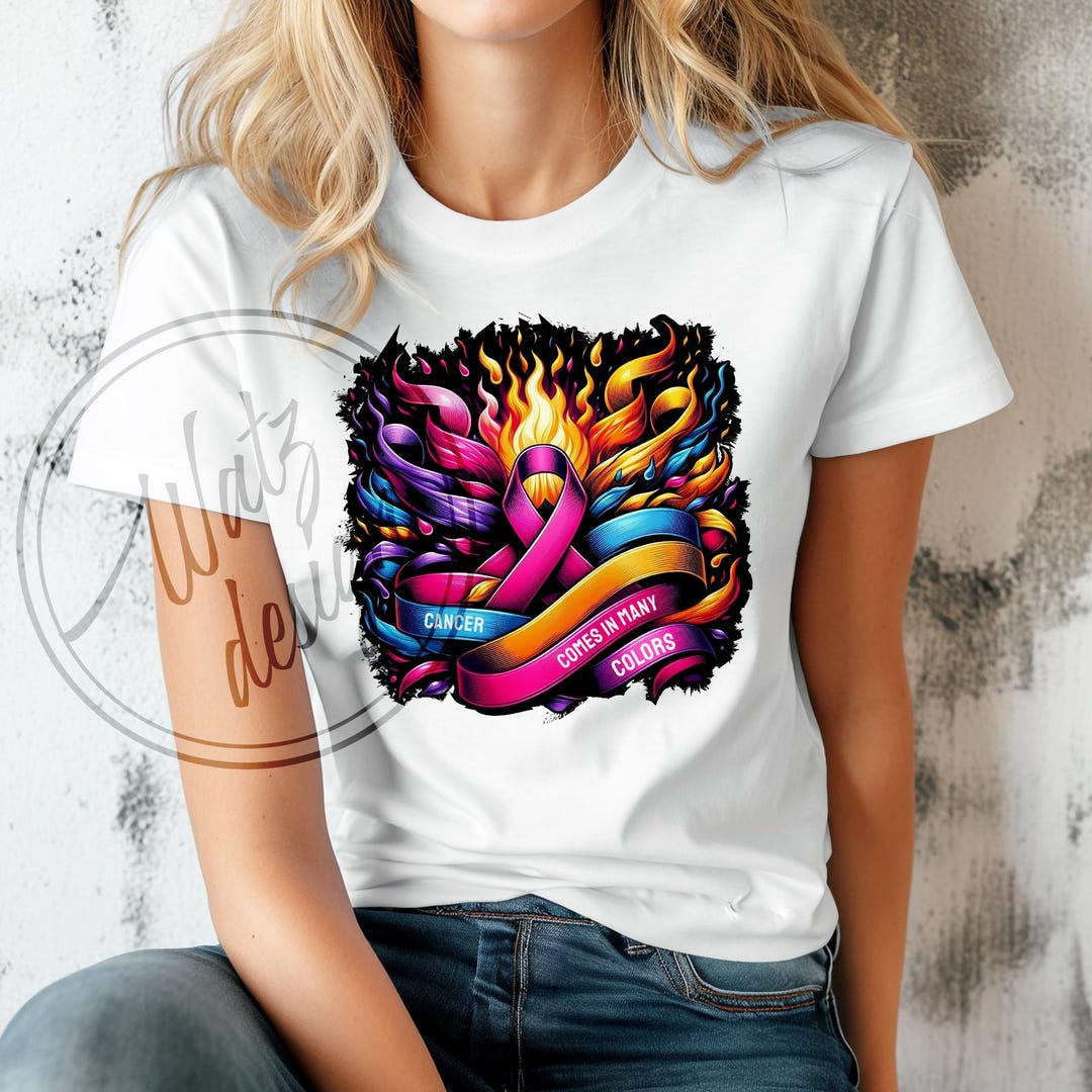 Cancer Awareness Ribbons in Flames - Vibrant Sublimation Design ...