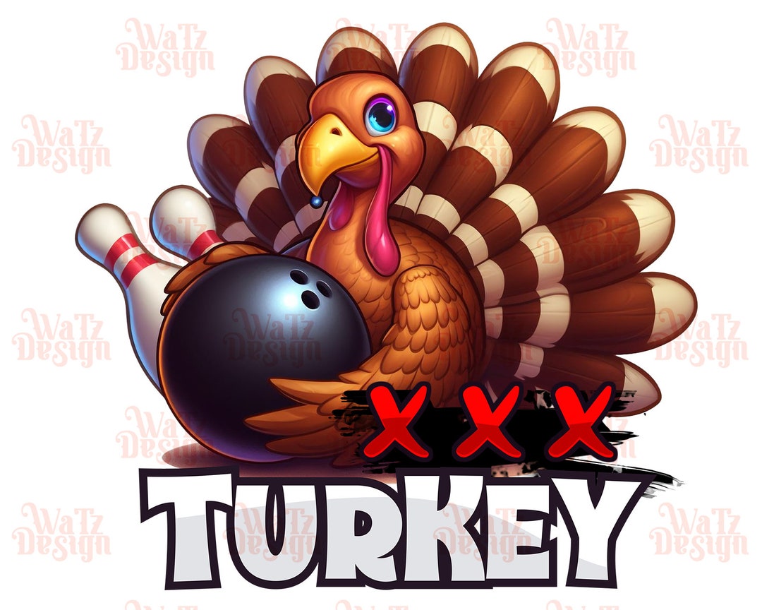 Cartoon Turkey Bowling Pins Png, Gobbler With Bowling Pins Sublimation ...