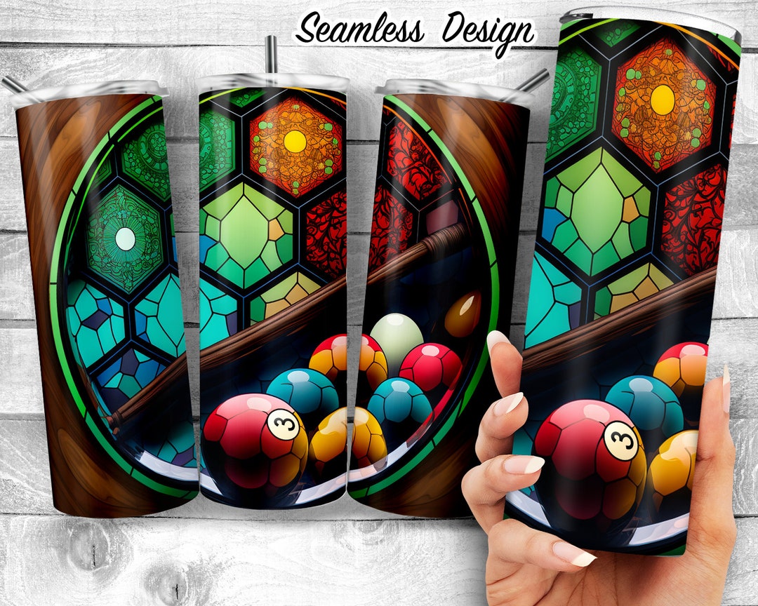 Vintage Faux Stained Glass Billiards 20oz Skinny Tumbler Design ...