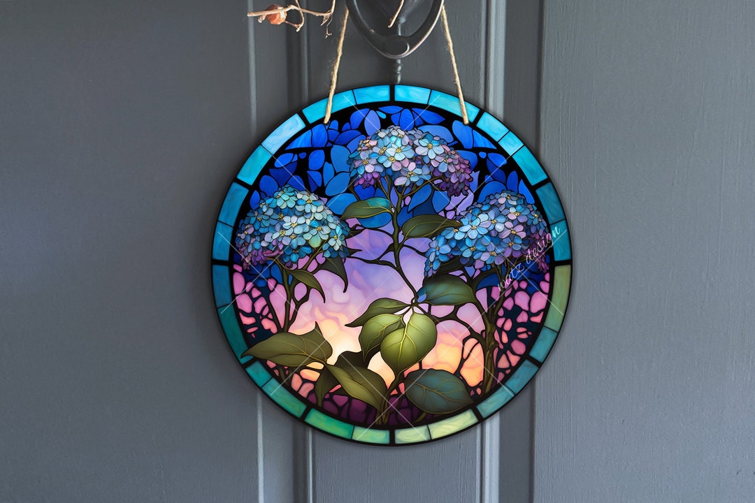 Hydrangea Flowers, Faux Stained Glass Door Hanger Design, Hortensia ...