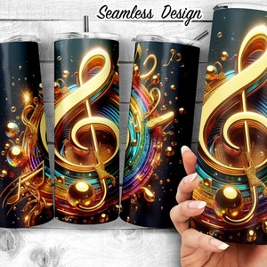 Gold and Rainbow of Colors Music Cleff 20oz Skinny Tumbler Design ...