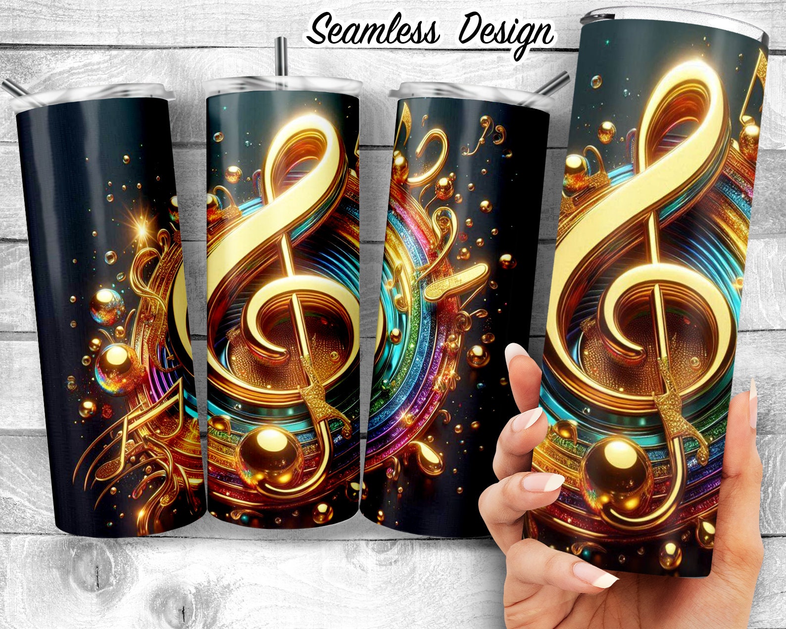 Gold and Rainbow of Colors Music Cleff 20oz Skinny Tumbler Design ...