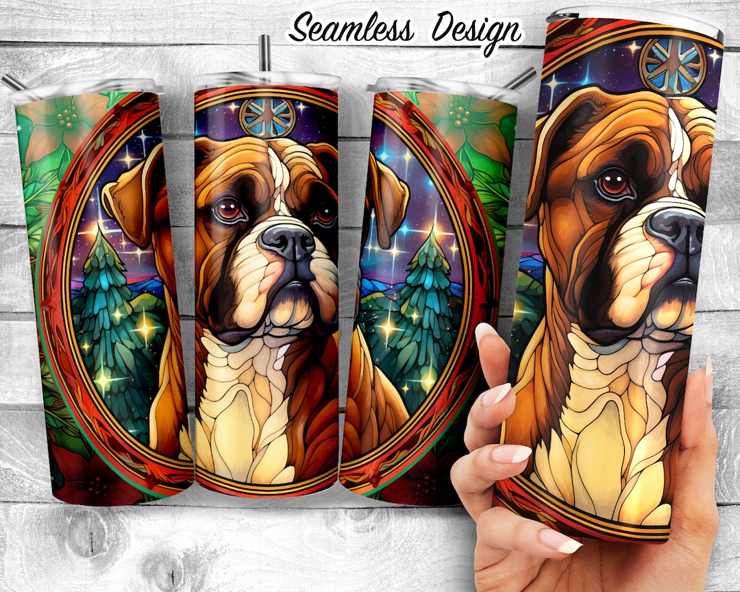 Christmas Boxer Stained Glass 20oz Skinny Tumbler Design, Bully Boxer ...