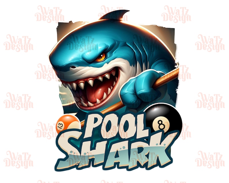 Pool Shark Billiards Png, Shark Holding Pool Cue Sublimation Design ...