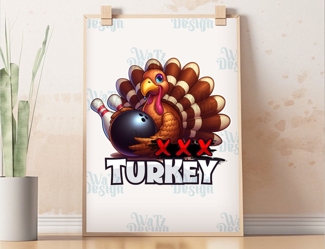 Cartoon Turkey Bowling Pins Png, Gobbler With Bowling Pins Sublimation ...
