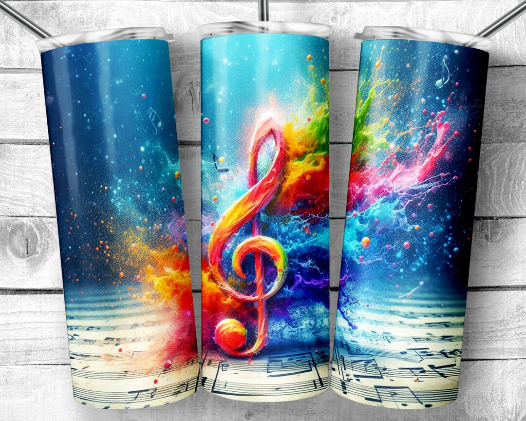 Colorful Music Clef Splatter 20oz Skinny Tumbler Design, Music Note and ...