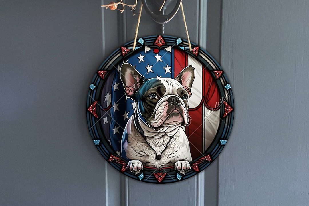 Vintage Faux Stained Glass French Bulldog Design, Frenchie Art for ...