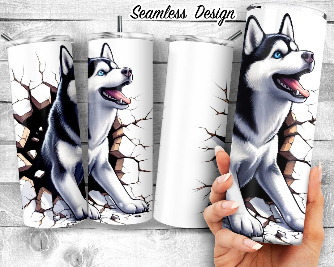 Husky Breaking Out 20oz Skinny Tumbler Design, Eskimo Dog Pop-out Out ...