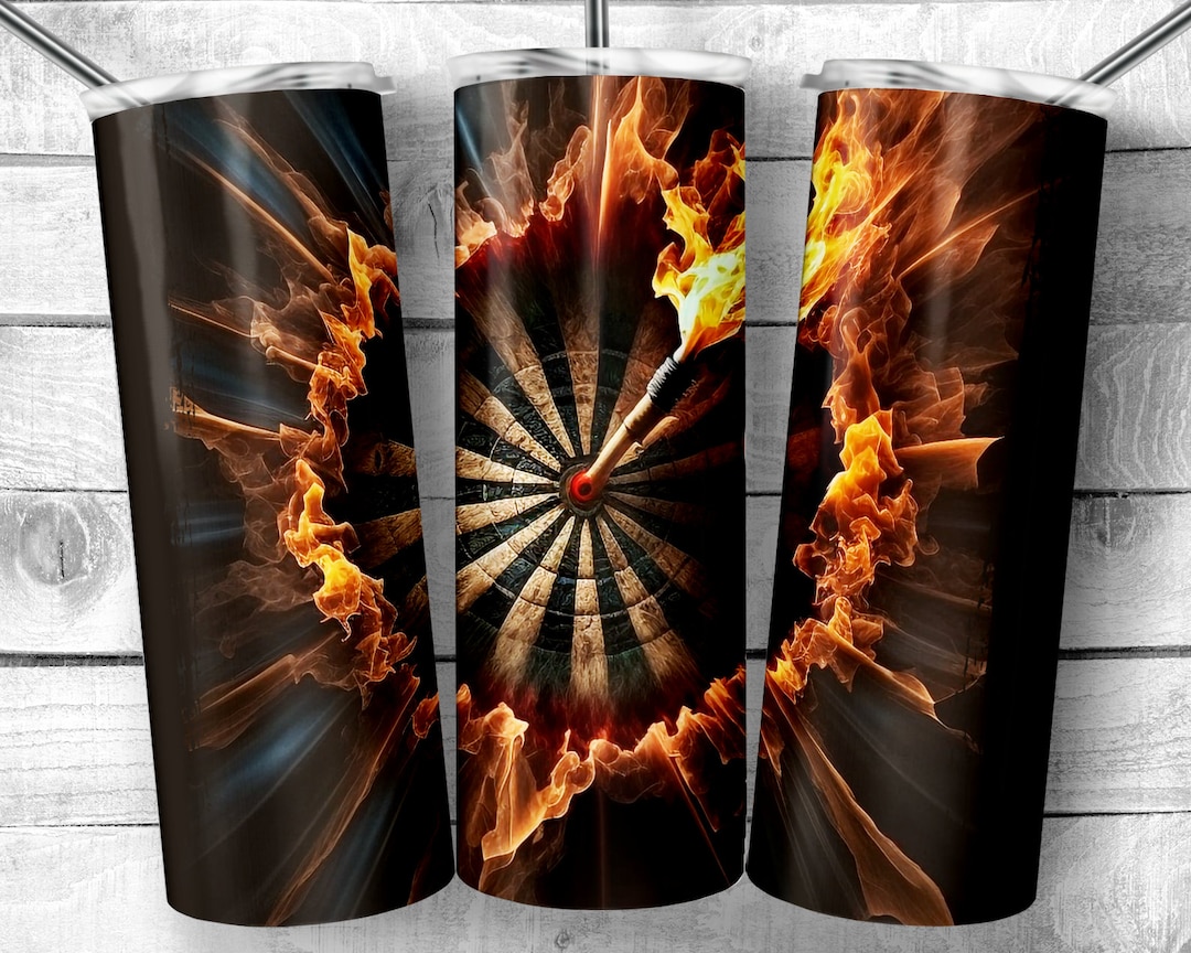 Flaming Dart Board 20 Oz Skinny Tumbler Sublimation Design, Fiery ...