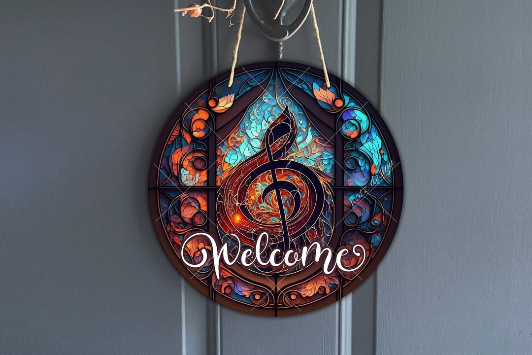 Music Clef Faux Stained Glass Door Hanger Design - Musical Note Sign ...