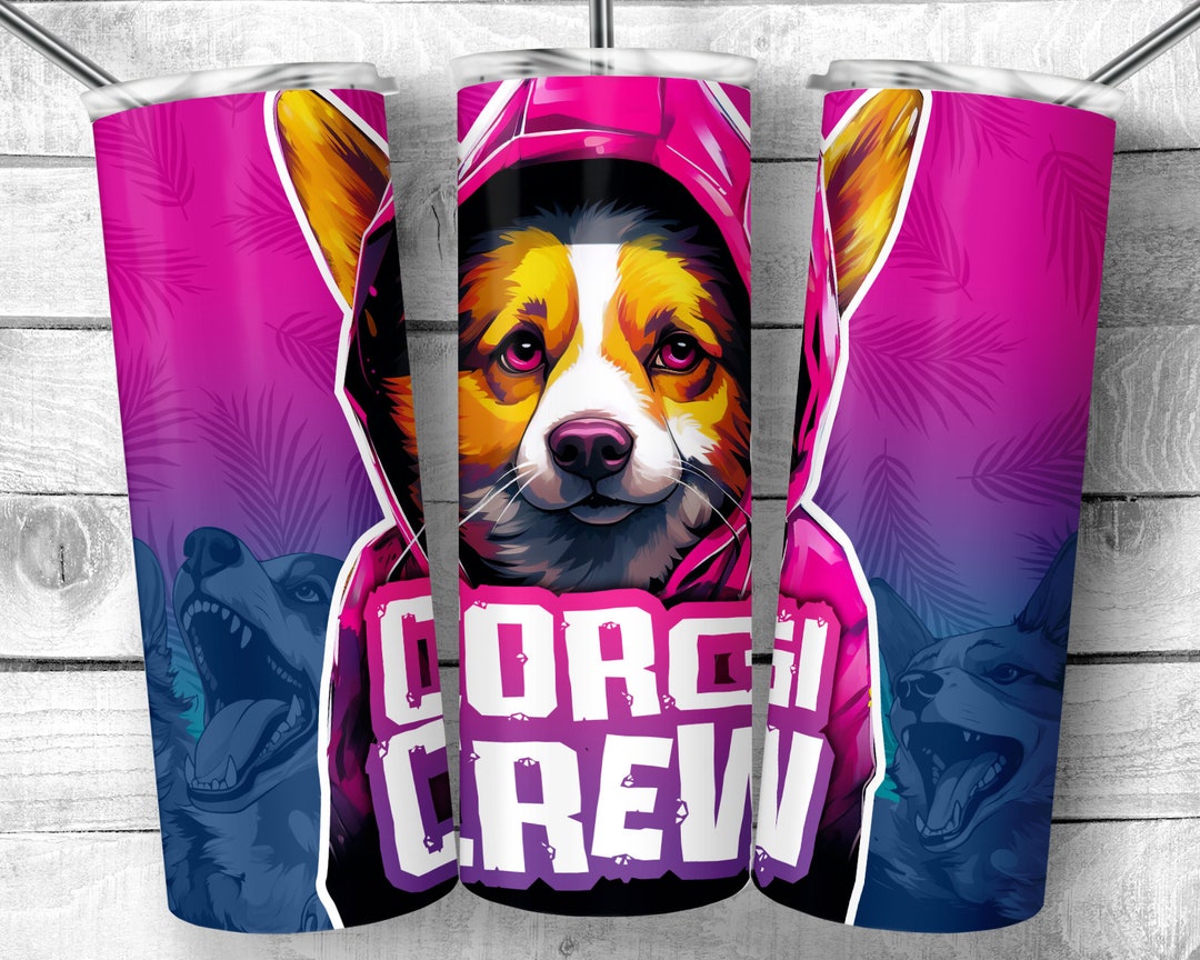Corgi Crew 20oz Skinny Tumbler Design | Retrowave Welsh Corgi Tumbler ...