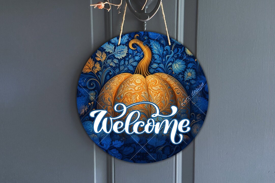 Ornate Autumn Pumpkin Door Hanger Design, Colorful Orange Pumpkin on ...
