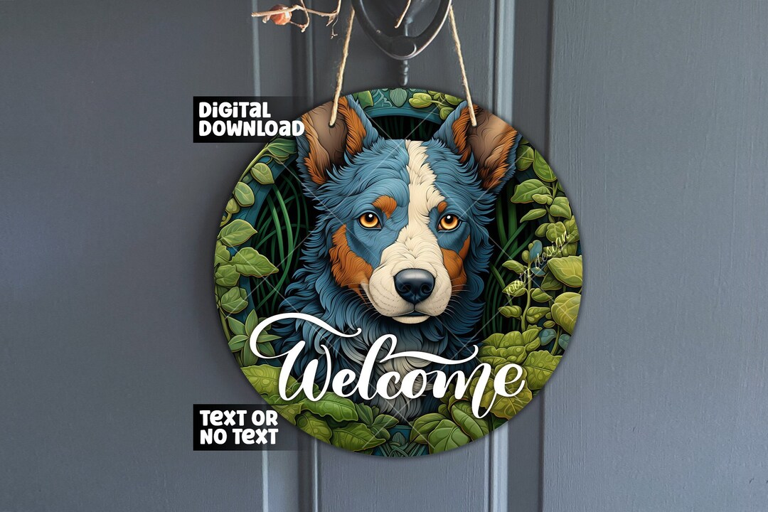 Faux Stained Blue Heeler Sign, Round Vintage Queensland Heeler Sign for ...