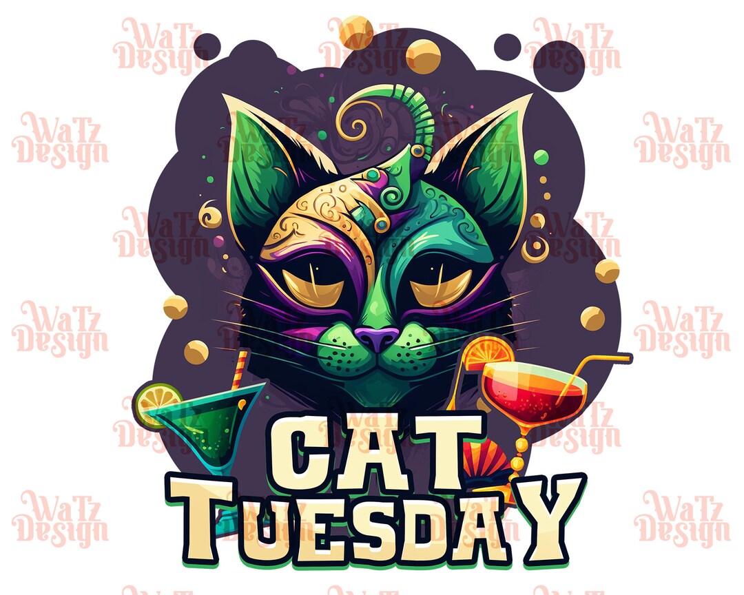 Cat Tuesday Mardi Gras Png, Marti Gras Fat Tuesday Feline Sublimation ...