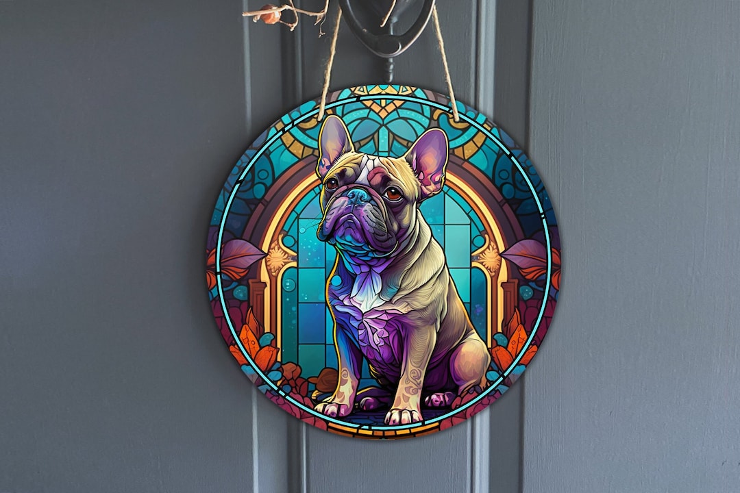 Vintage Faux Stained Glass French Bulldog Design, Frenchie Art for ...