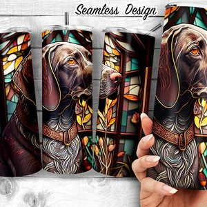 German Shorthaired Pointer Stained Glass 20oz Skinny Tumbler Design ...