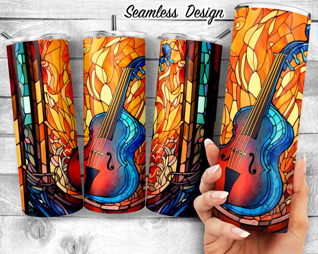 Stained Glass Violin 20oz Skinny Tumbler Design, Colorful Instrument ...