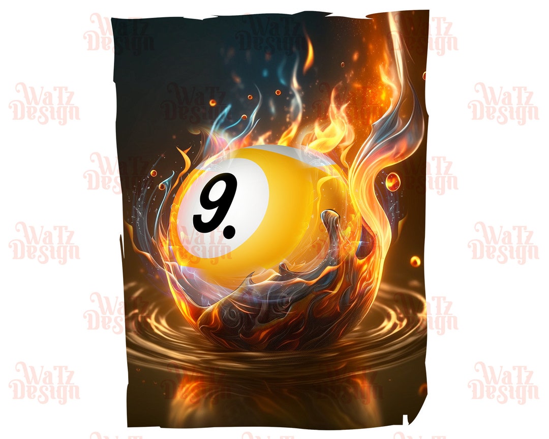 Flaming Pool Ball Png, 9 Ball With Magic Flames Sublimation Design, 3D ...