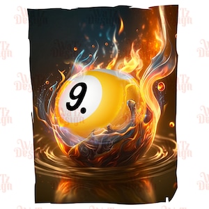 Flaming Pool Ball Png, 9 Ball With Magic Flames Sublimation Design, 3D ...