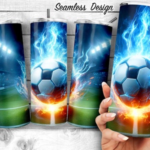 Flaming Soccer Ball 20 Oz Skinny Tumbler Sublimation Design, Soccer and ...