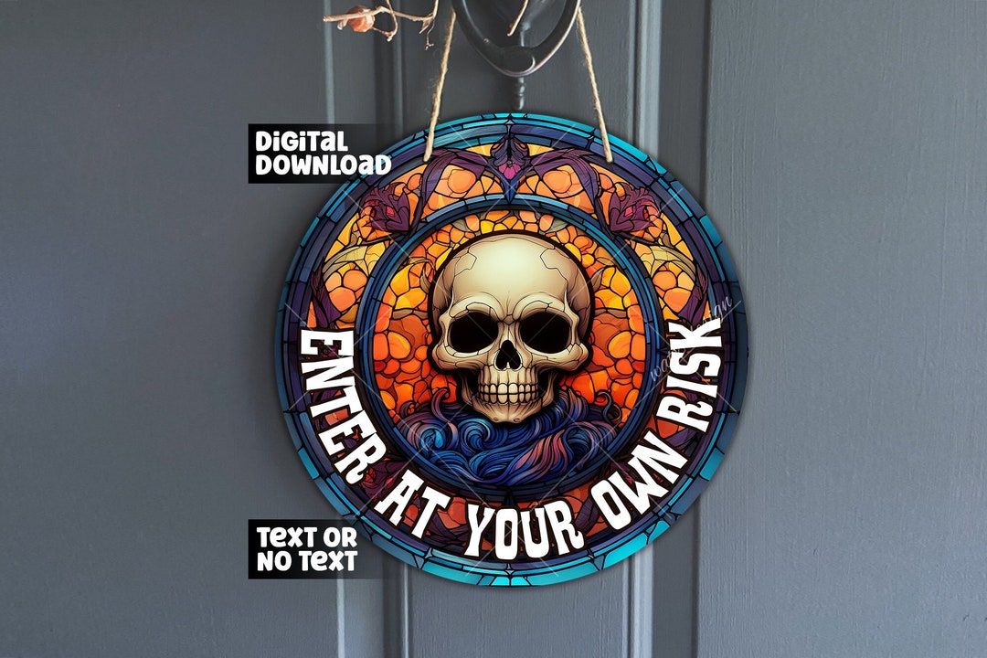 Halloween Skull and Orange Background Door Hanger | Scary Skull for ...