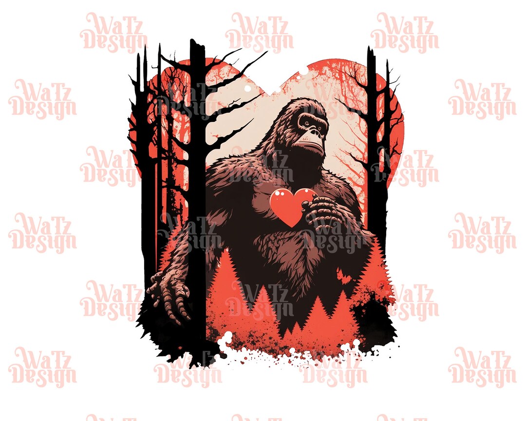 Bigfoot Valentine PNG, Sasquatch Holding a Heart Sublimation Design, I ...