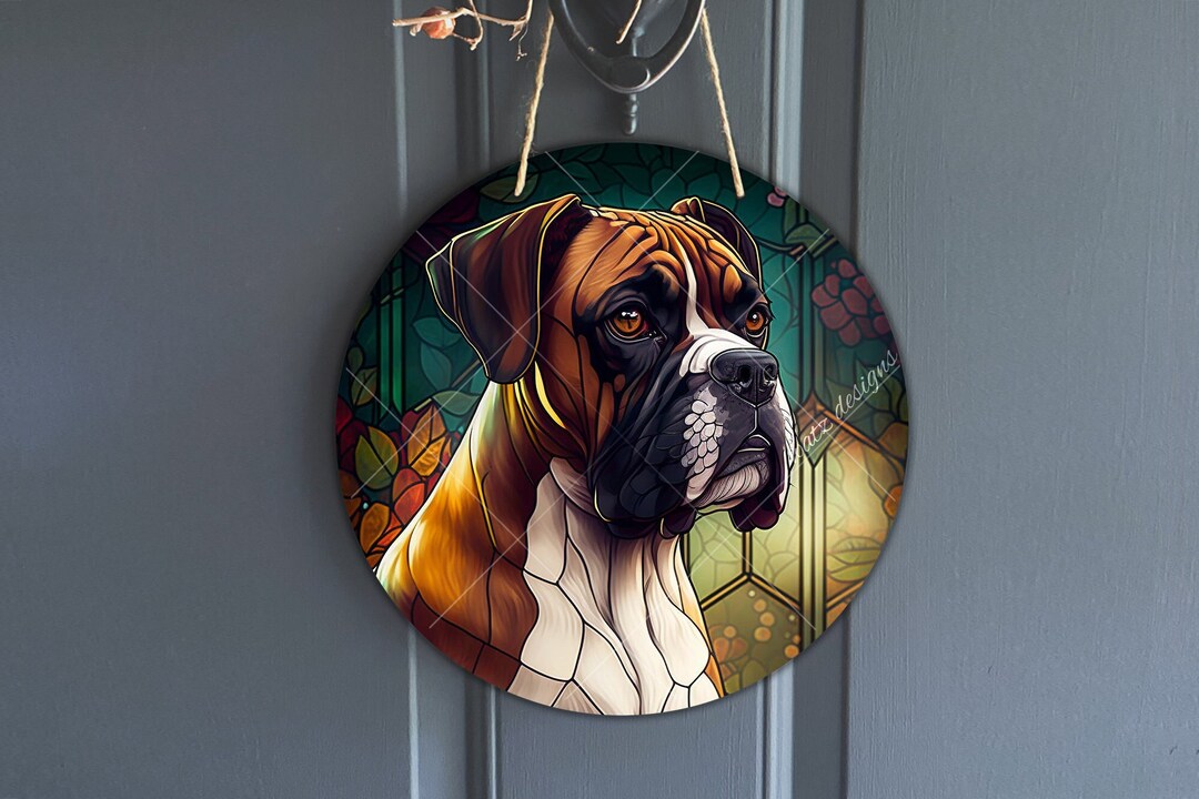 Faux Stained Glass Boxer Sign, Round Vintage German Boxer Sign for ...
