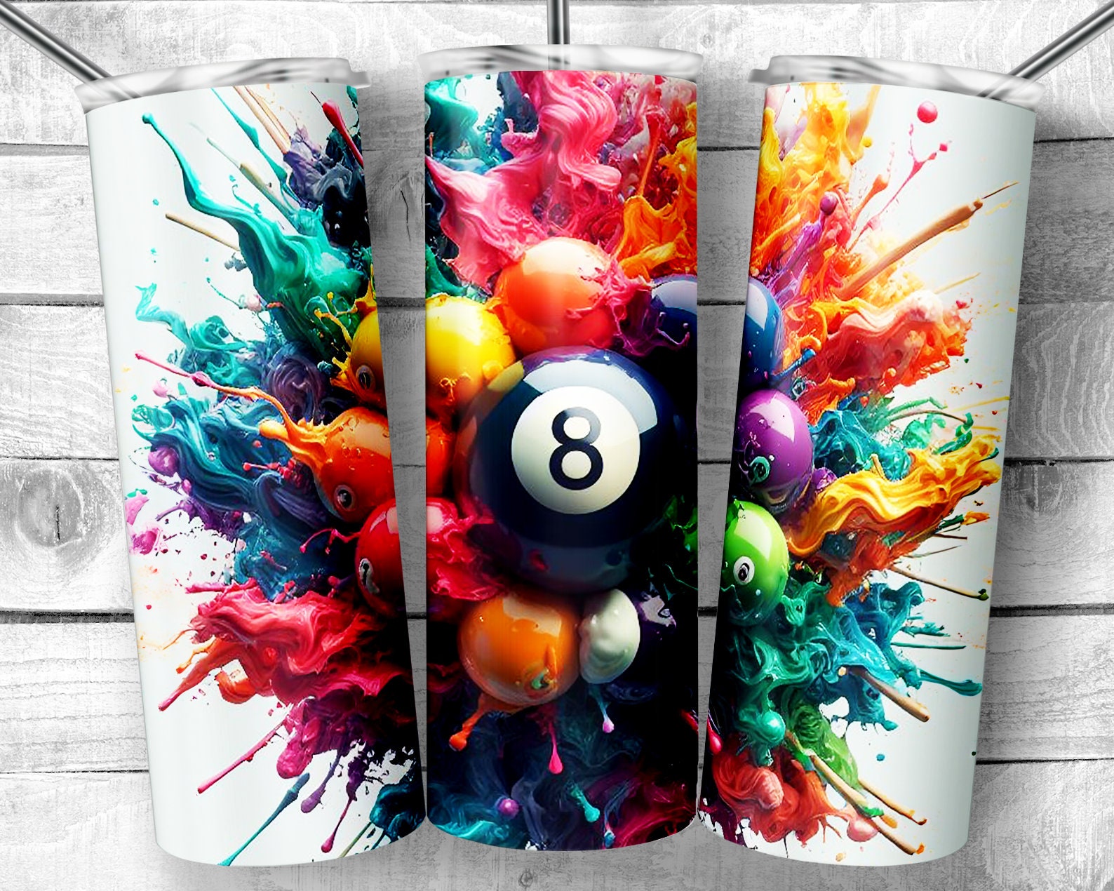 Colorful Billiards Balls Paint Splatter 20oz Skinny Tumbler Sublimation ...