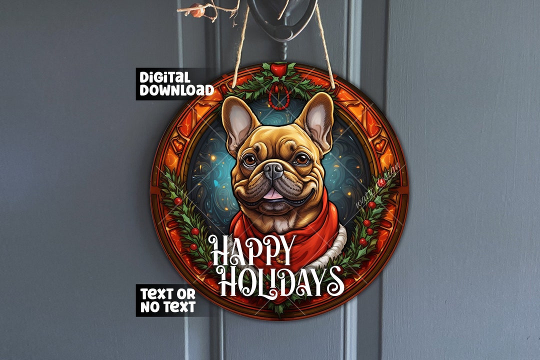 Christmas Faux Stained Glass French Bulldog Sign, Round Frenchie Sign ...