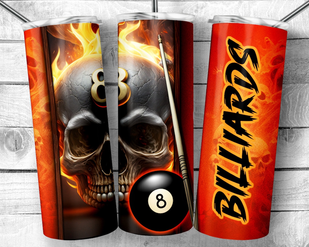 Flaming Skull Eight Ball Billiards 20 Oz Skinny Tumbler Sublimation ...